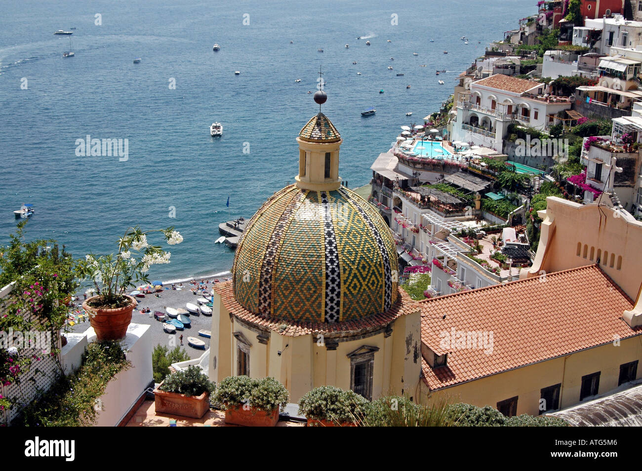 Positano Italy Church and Harbor Stock Photo - Alamy
