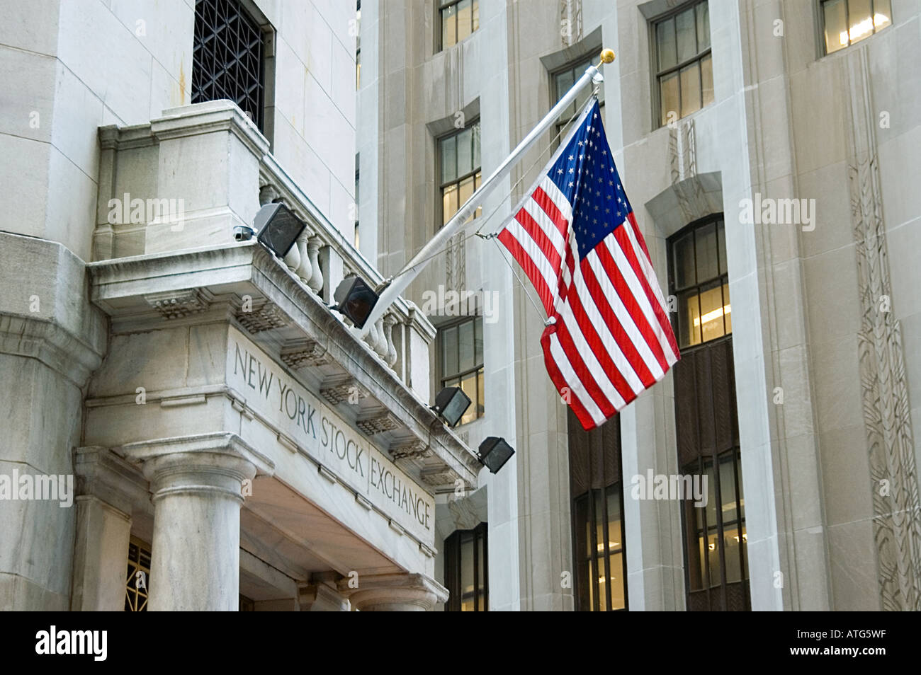New York Stock Exchange Door Sign and American Flag Stock Photo - Alamy