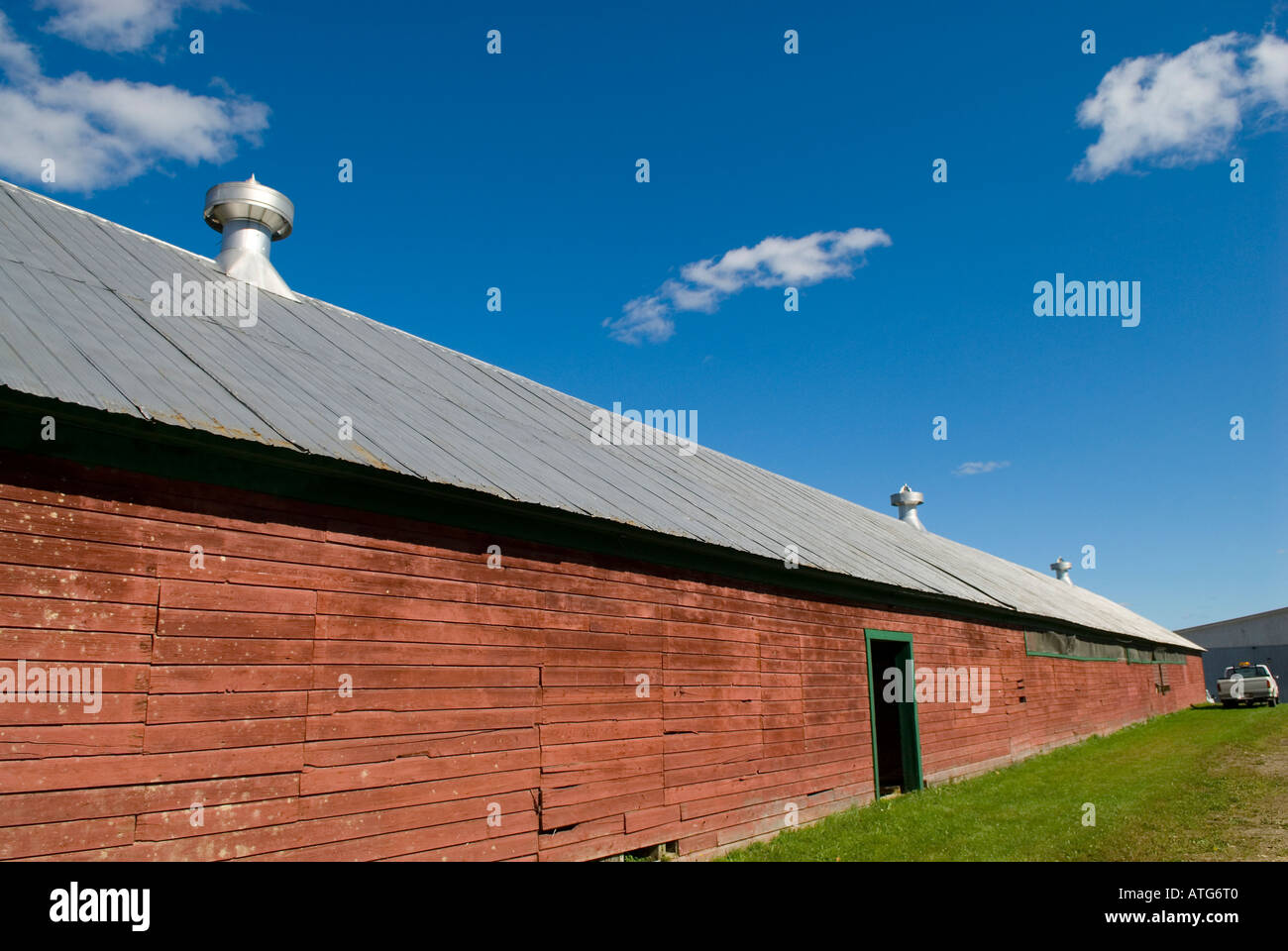 Stock image of red stable for agricultural fair in Stanley New ...