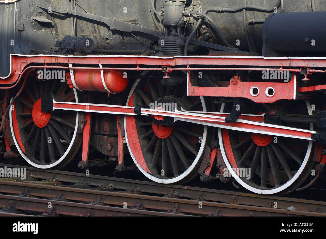 Steam engine steel wheels and propulsion mechanism Stock Photo - Alamy