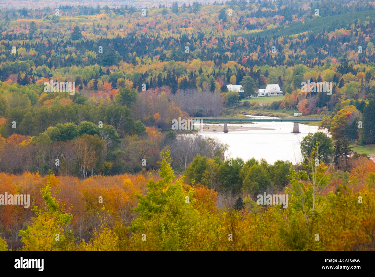 Stock image of Miramichi River in running through valley in fall fall ...