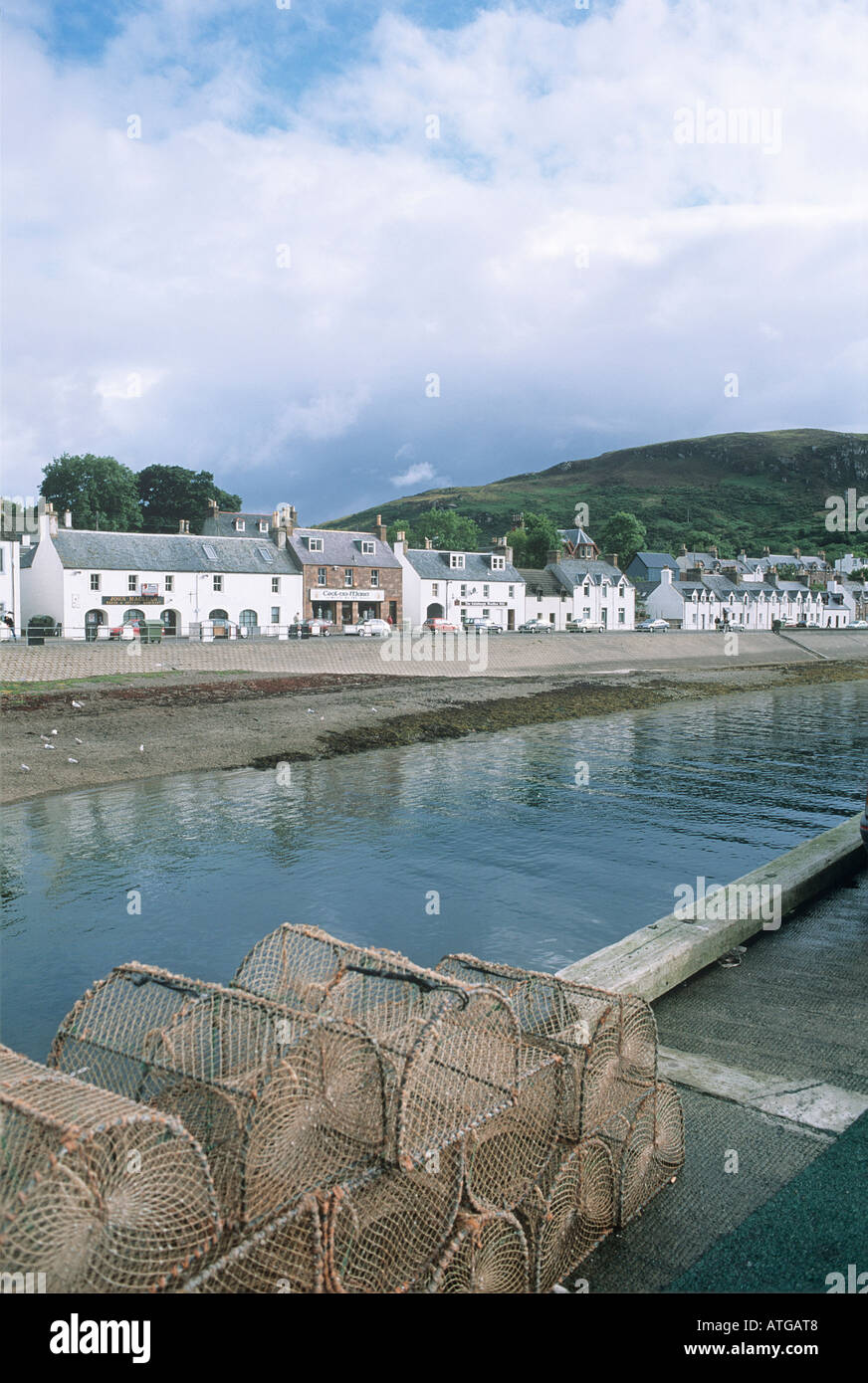 Shellfish baskets on the quayside at Ullapool Wester Ross Highland ...