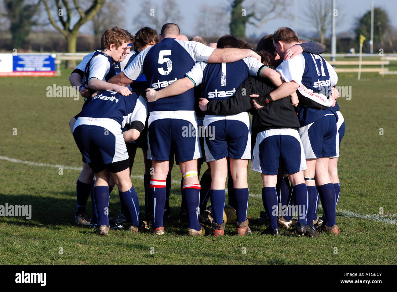 Group huddle before club Rugby Union match, Solihull, England, UK Stock ...