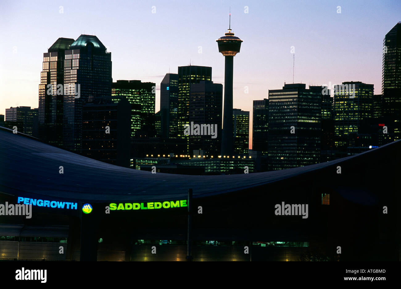 City skyline and Saddledome view at night Stock Photo - Alamy
