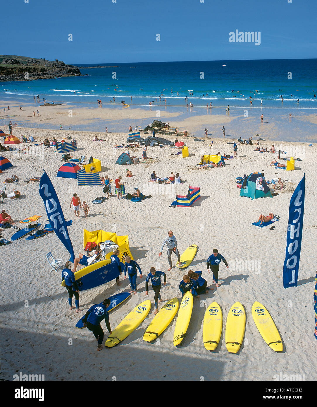 Surf school on Porthmeor Beach St Ives Stock Photo - Alamy