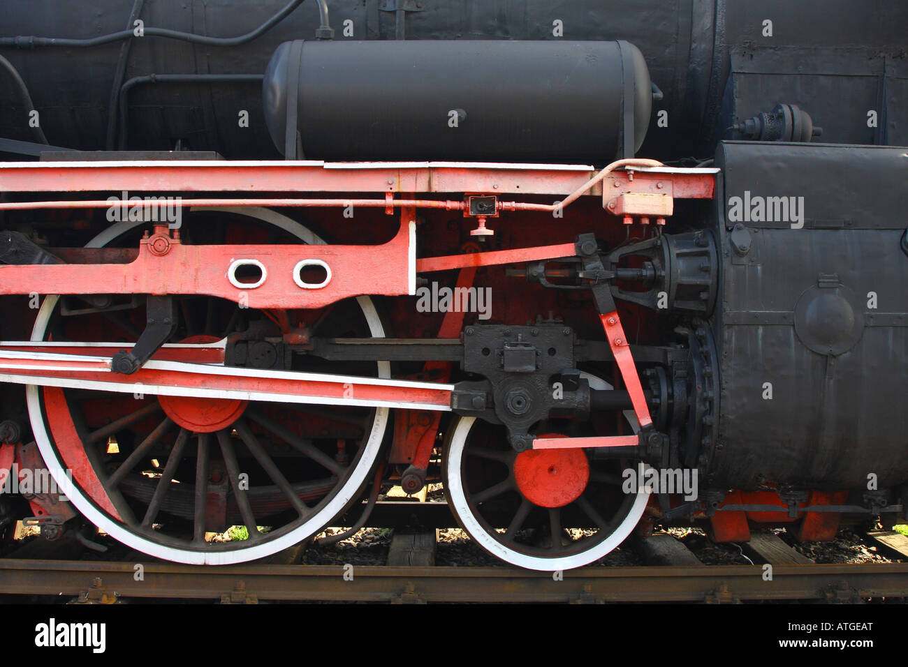 Steam engine steel wheels and propulsion mechanism Stock Photo - Alamy