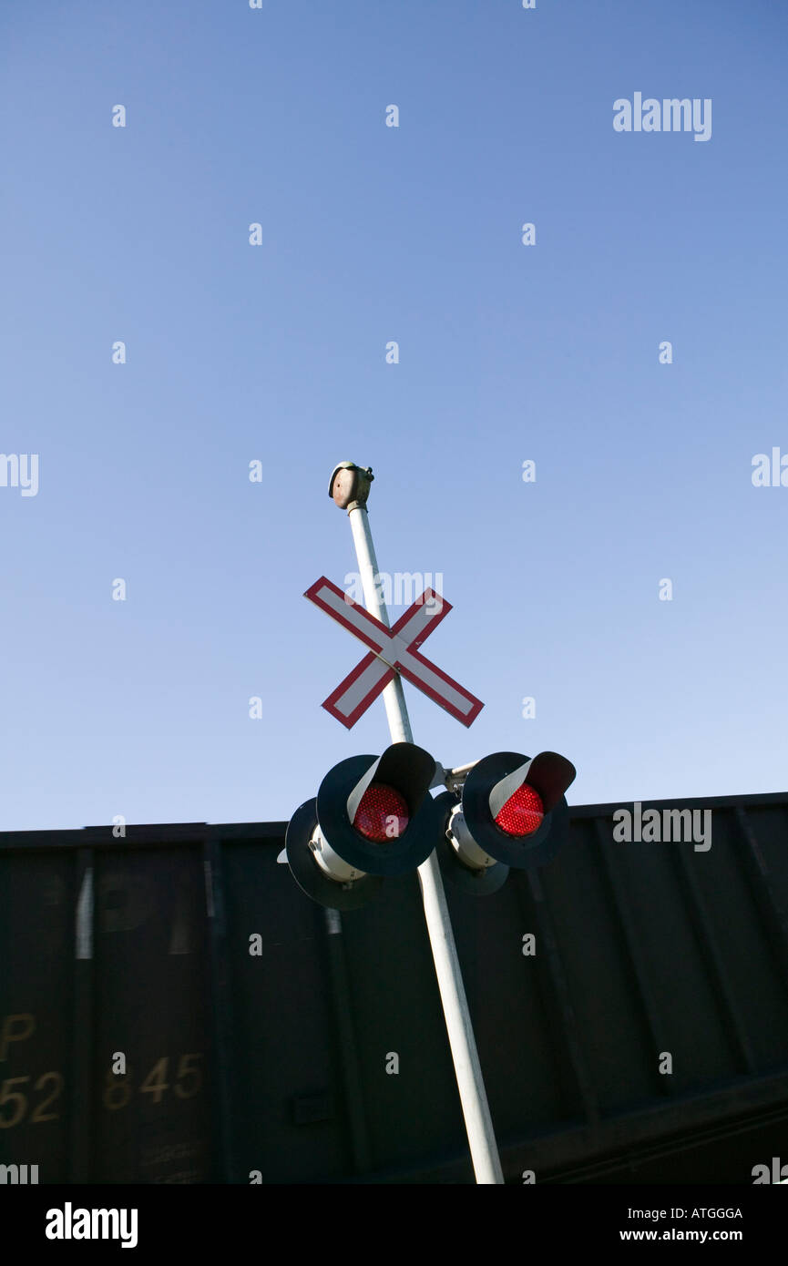 Train and Railroad Crossing Signal Stock Photo - Alamy
