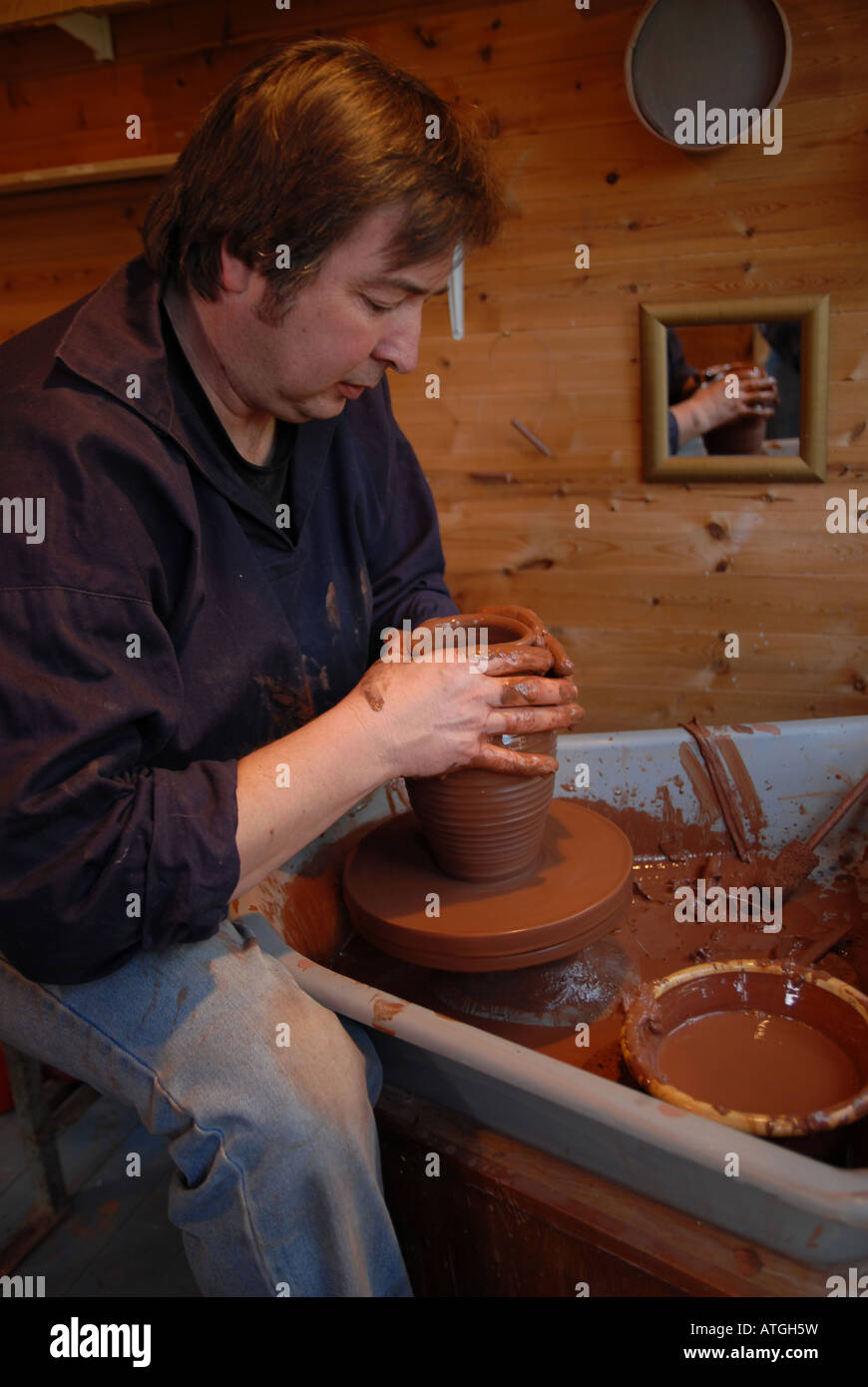Potter throwing a pot on a wheel Stock Photo - Alamy