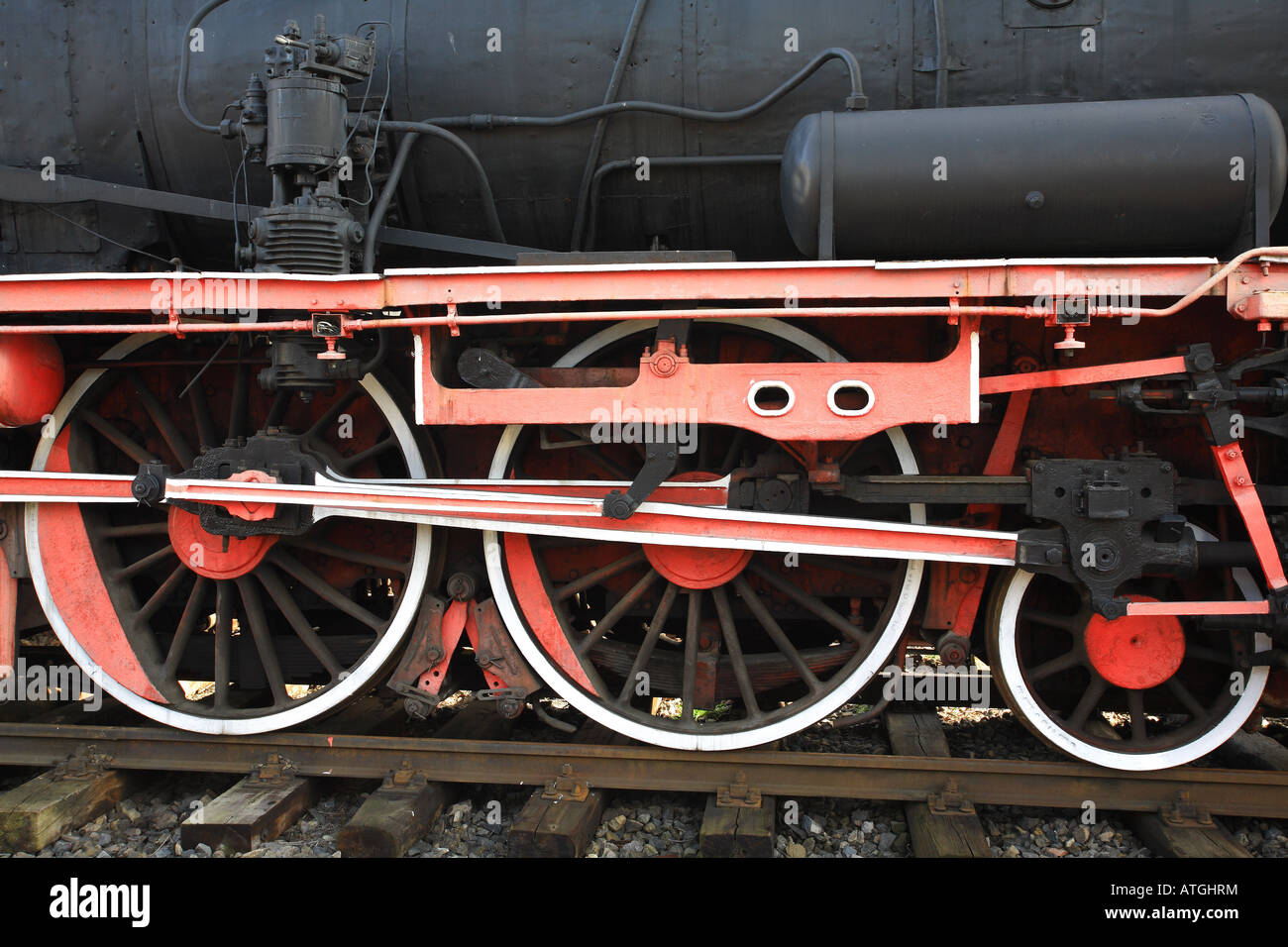 Steam engine steel wheels and propulsion mechanism Stock Photo - Alamy