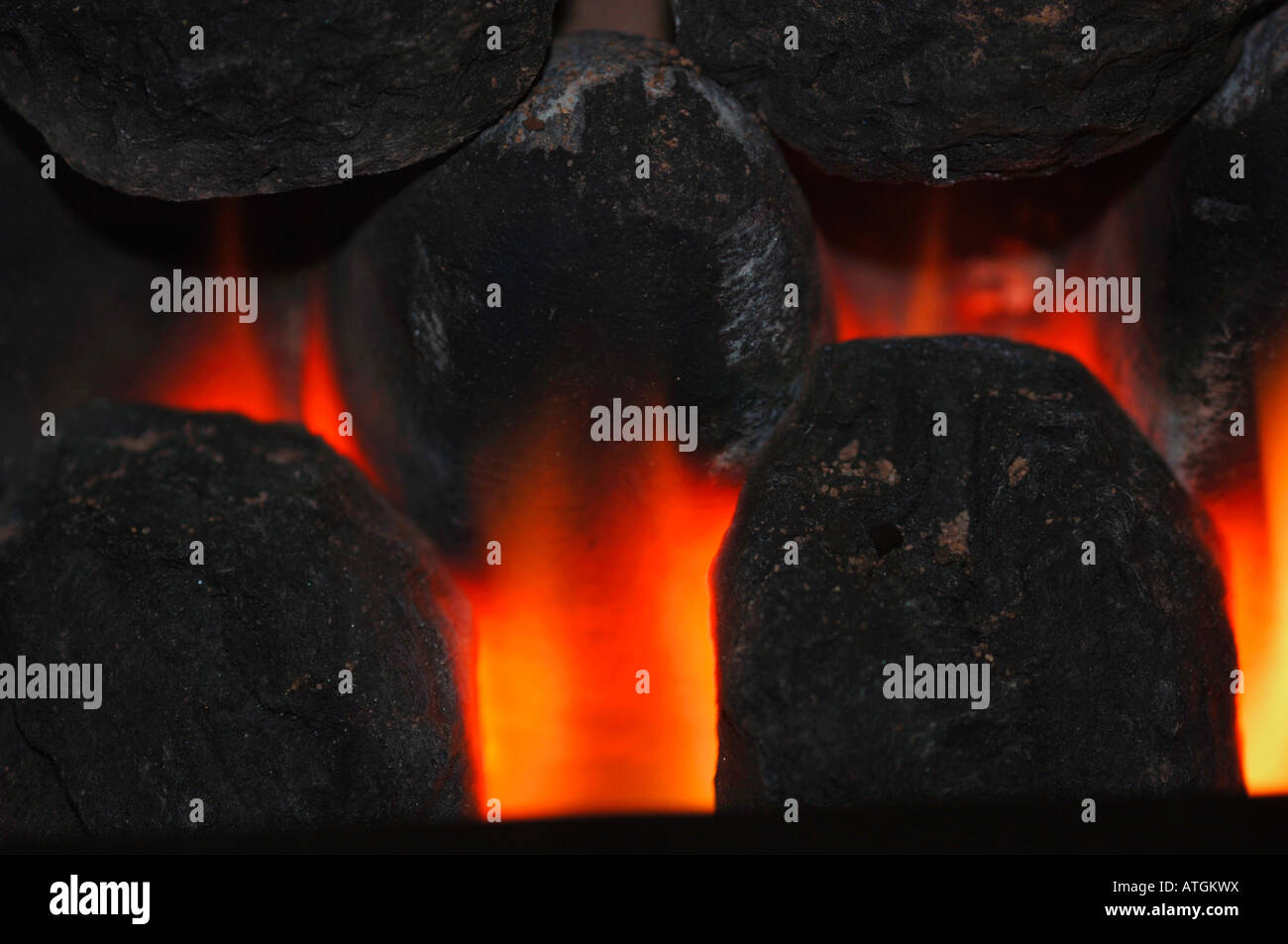 Closeup Of Gas Fire Flames & Artifical Coal Stock Photo - Alamy