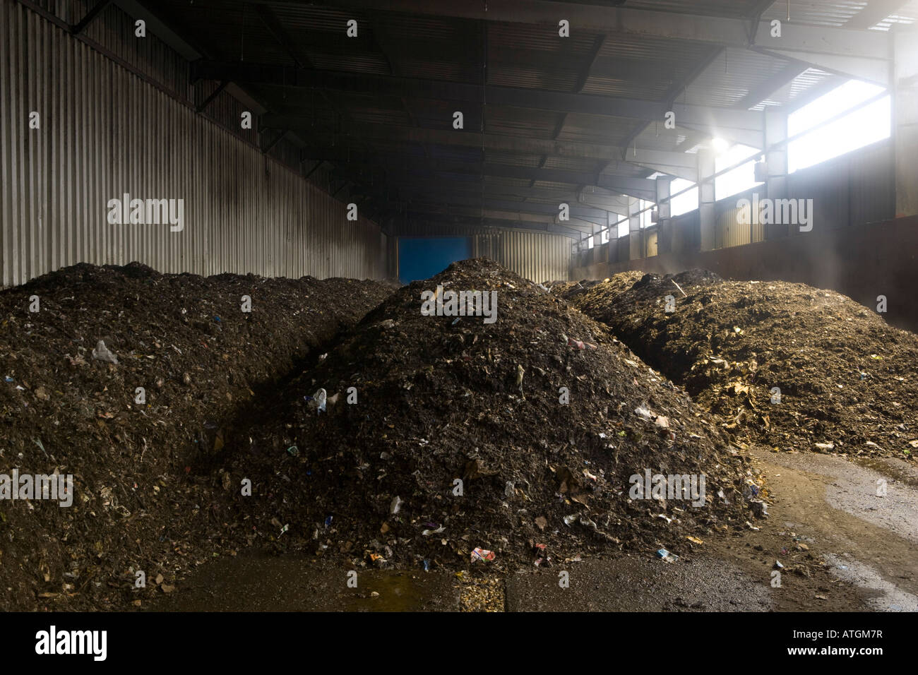 composted household residual waste inside massive composters at New ...