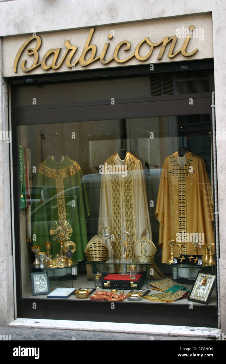 Specialist religious shop in Rome, Italy, Barbiconi Stock Photo - Alamy