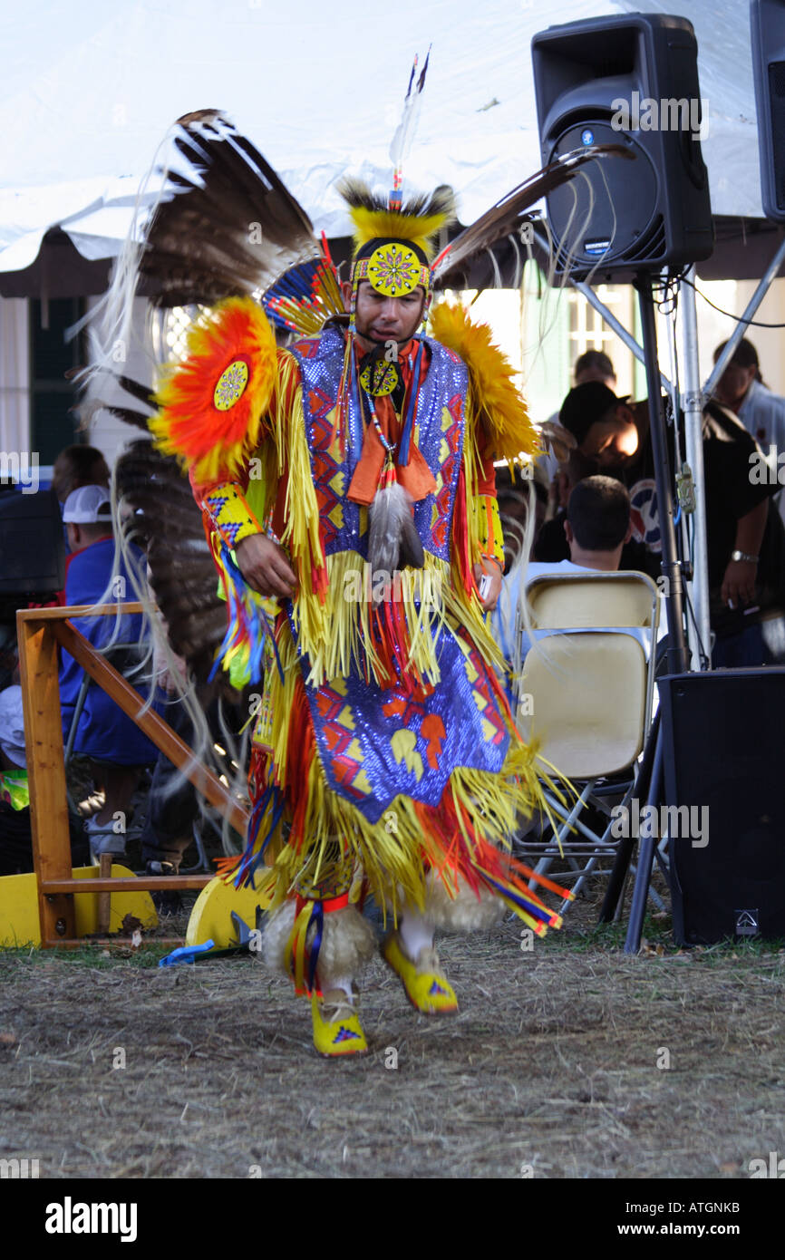 Pow-wow in Naperville 2006. A Native American in traditional costum ...
