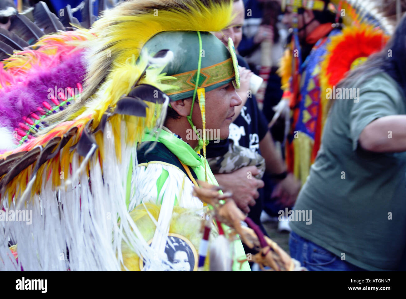 Pow-wow in Naperville 2006. A Native American in traditional costum ...