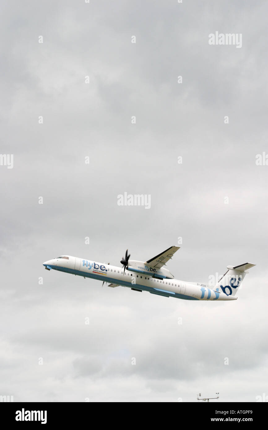 Flybe torbo prop plane taking off from Leeds Bradford Airport Stock ...