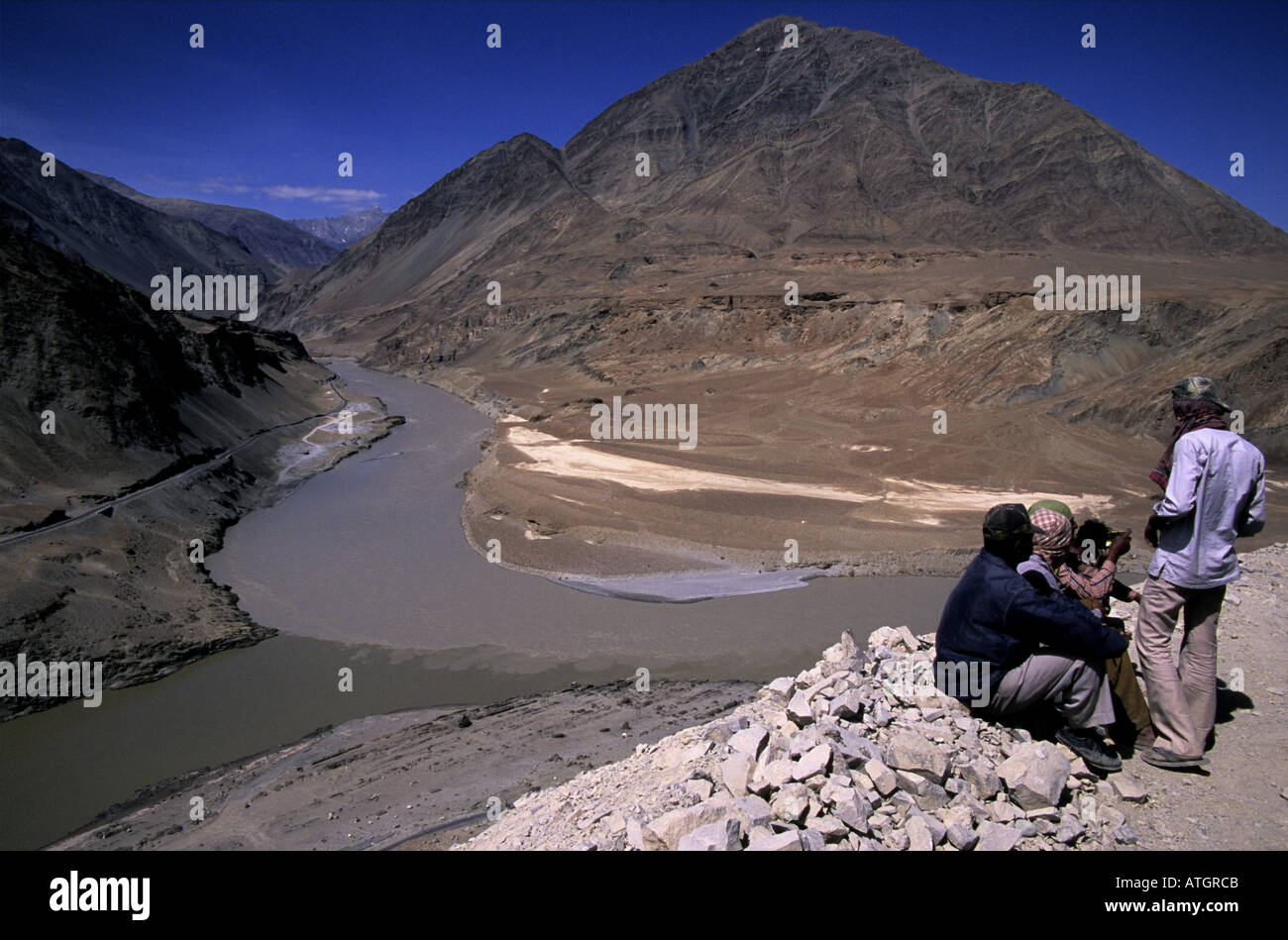 The point of confluence of Zanskar and Indus river, Ladakh, India Stock ...