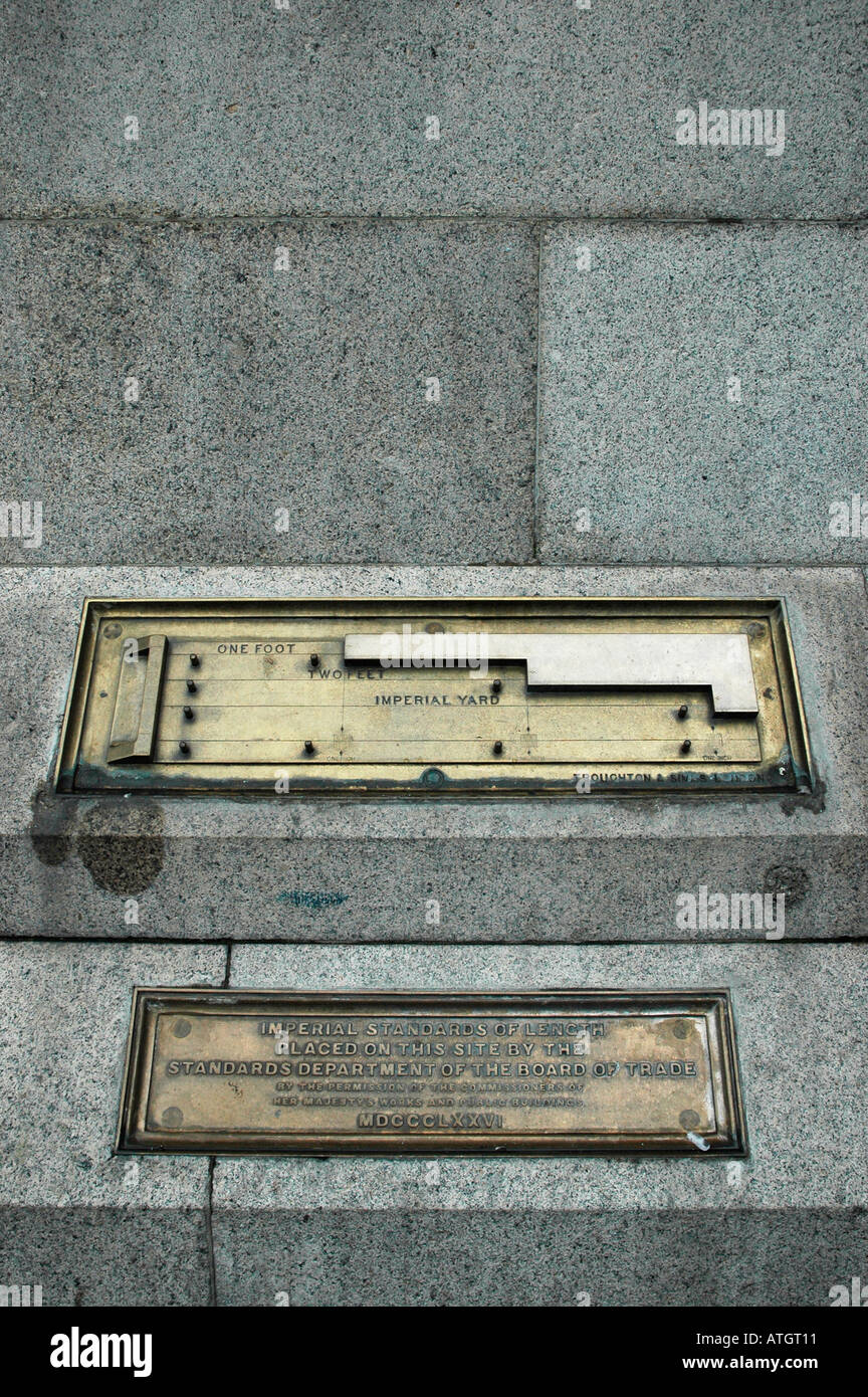 Victorian plaque in Trafalgar Square showing imperial units of length ...