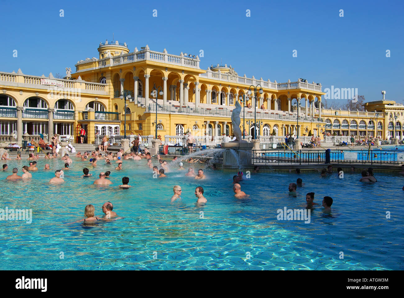 Outdoor thermal pools, Szechenyi Baths, Varosliget, Pest, Budapest ...