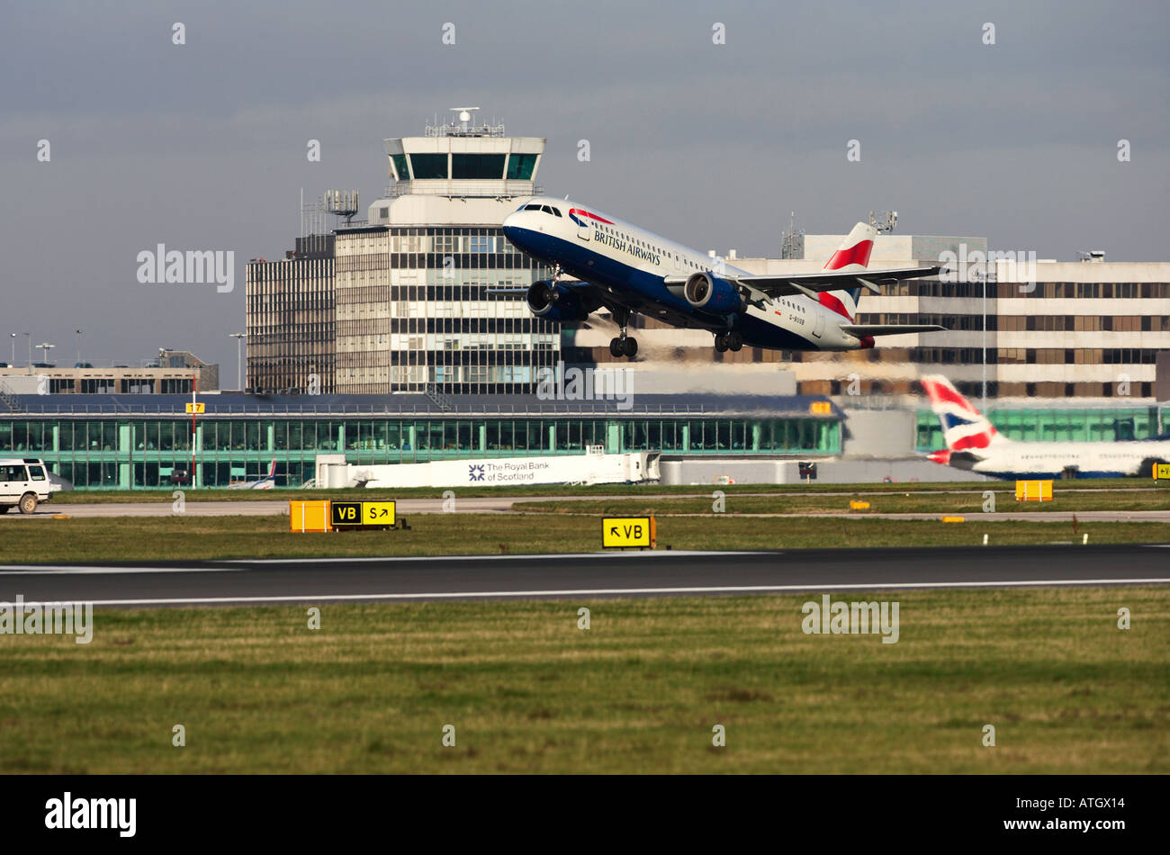 BA at Manchester airport air traffic control tower Stock Photo - Alamy
