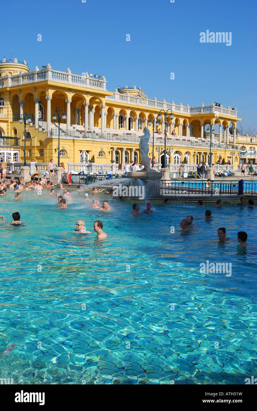 Outdoor thermal pools, Szechenyi Baths, Varosliget, Pest, Budapest ...