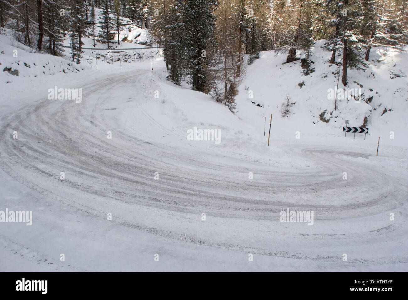 Hairpin or switchback curve in the mountains of South Tyrol, Italy ...