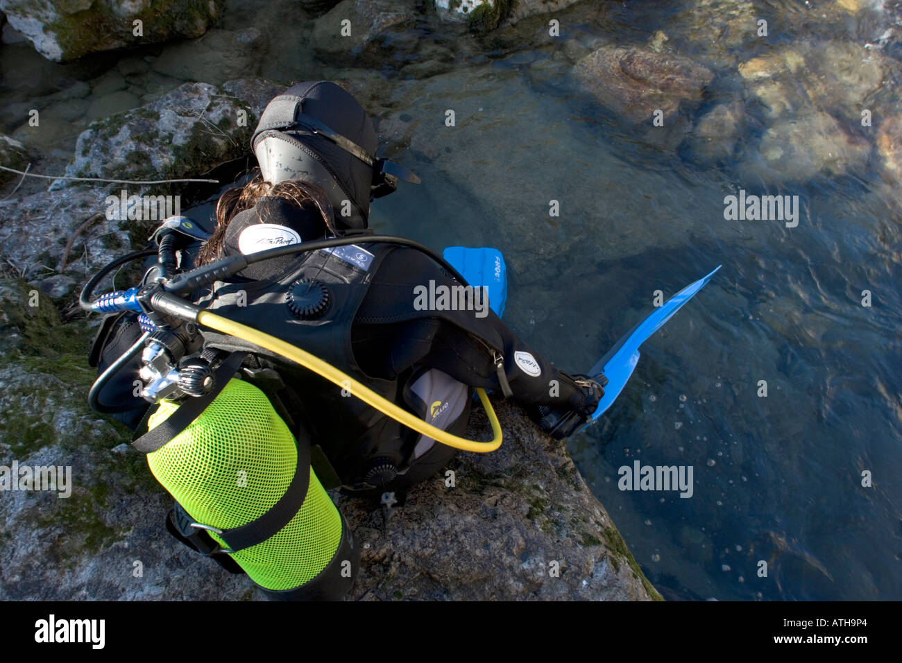 Scuba diving in river, mid-winter Italy Stock Photo - Alamy