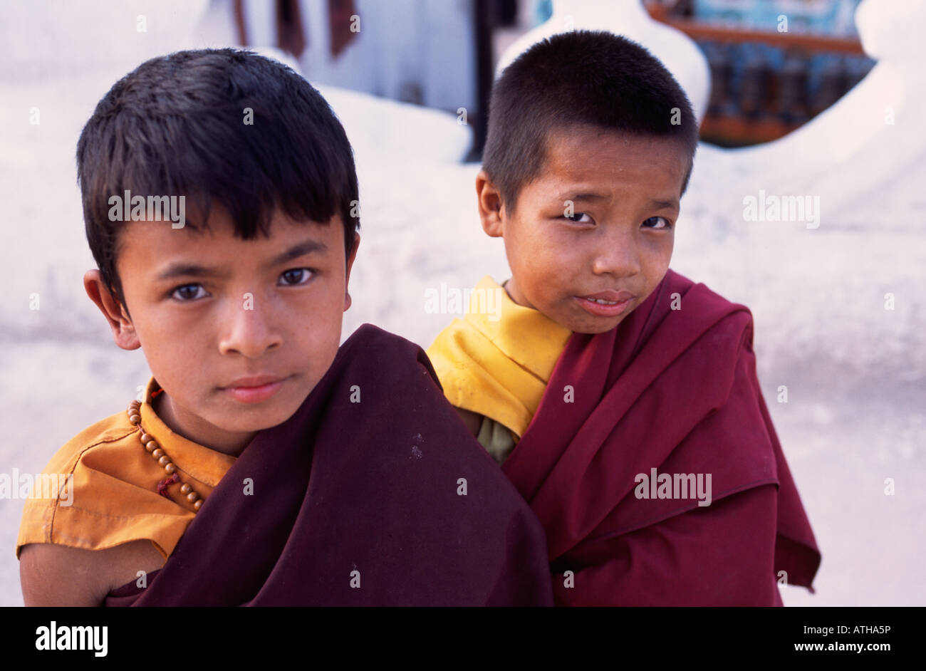 two novice monks in robes, Tibet Stock Photo - Alamy
