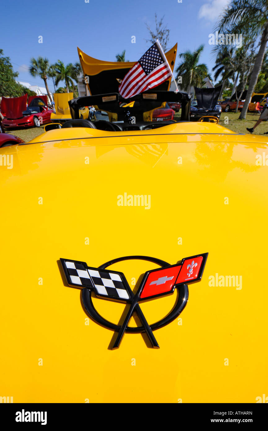 Historic Chevy Chevrolet Corevette sports automobile flag symbol Stock ...