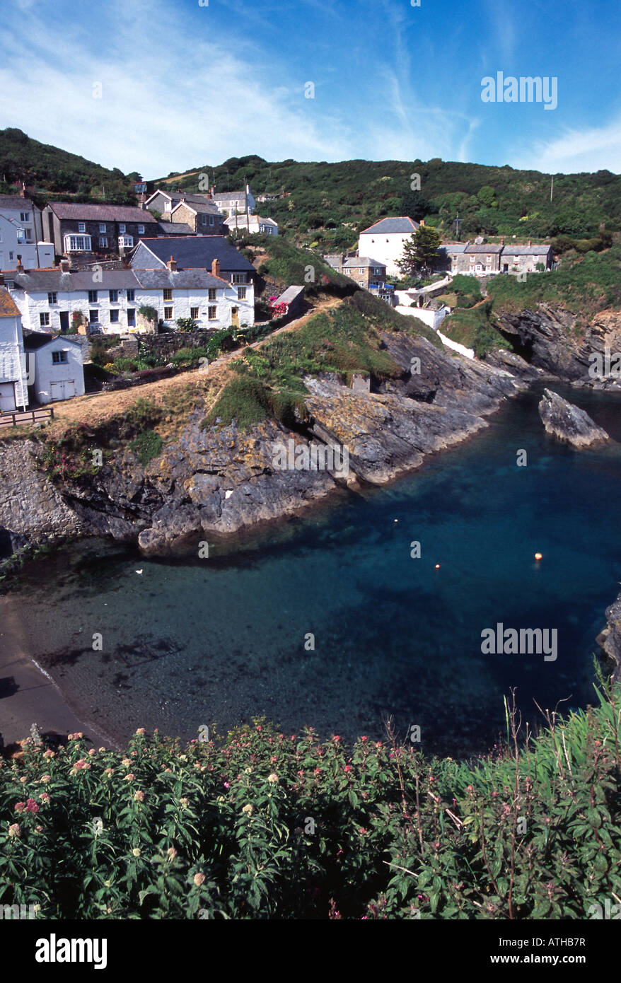 Cottages above the harbour in the fishing village of Portloe on the ...