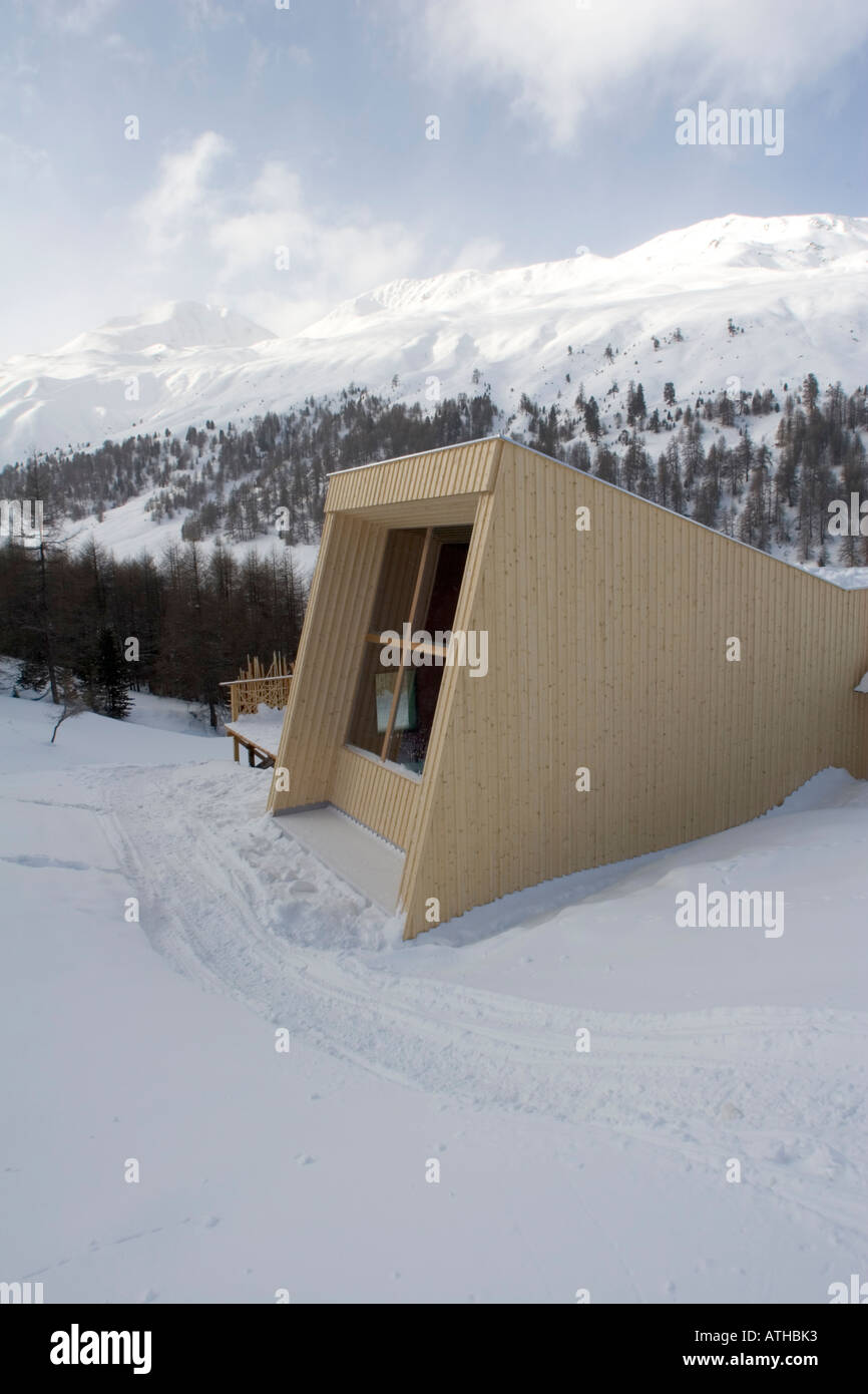 Modern design of timber constructed ski hut, South Tyrol, Italy Stock ...