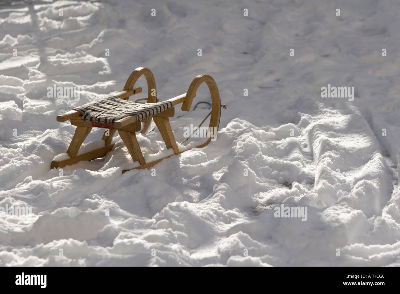 traditional wooden sledge in snow Stock Photo - Alamy