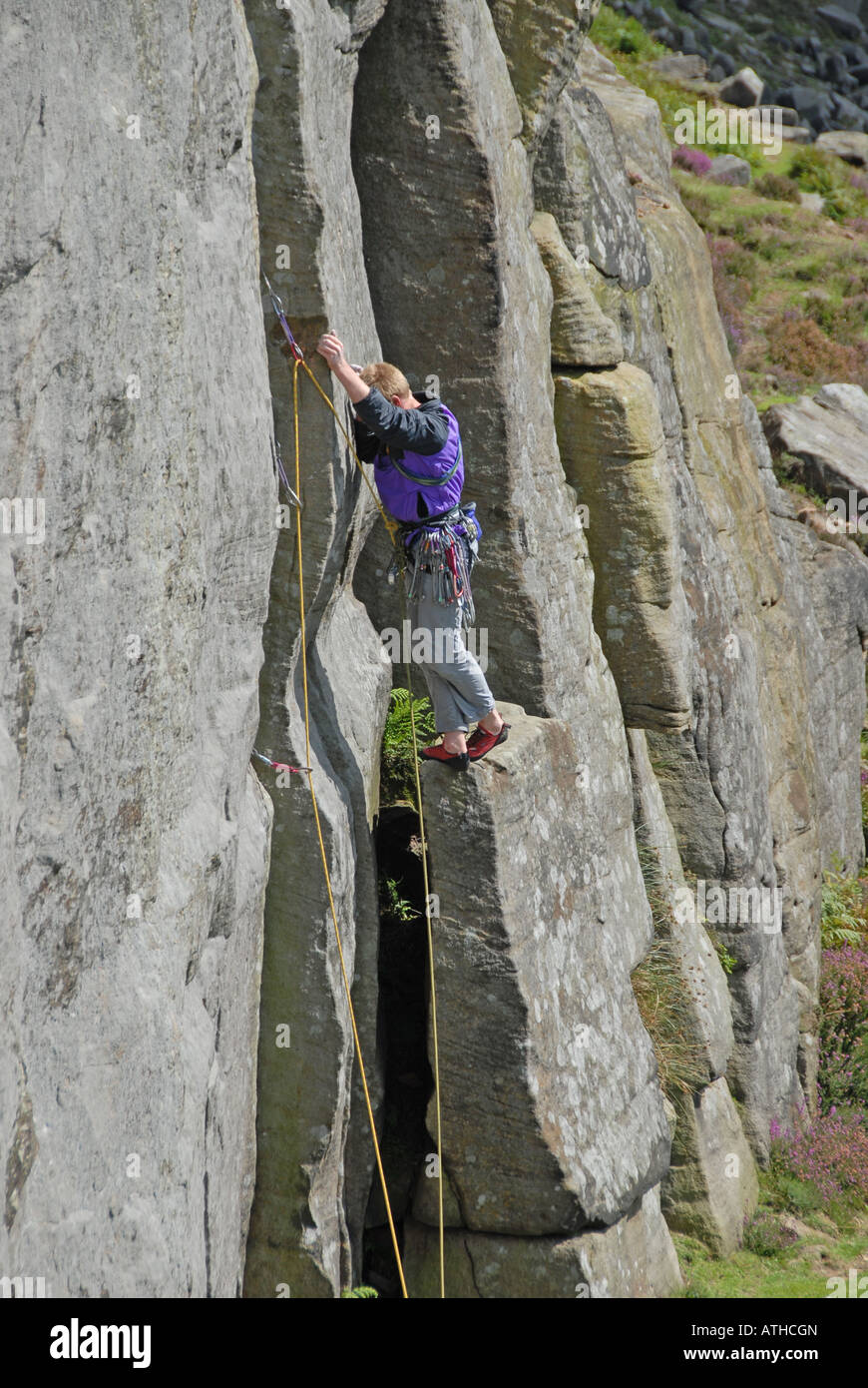 Person Rock Climbing in the Peak District Derbyshire England UK Stock ...