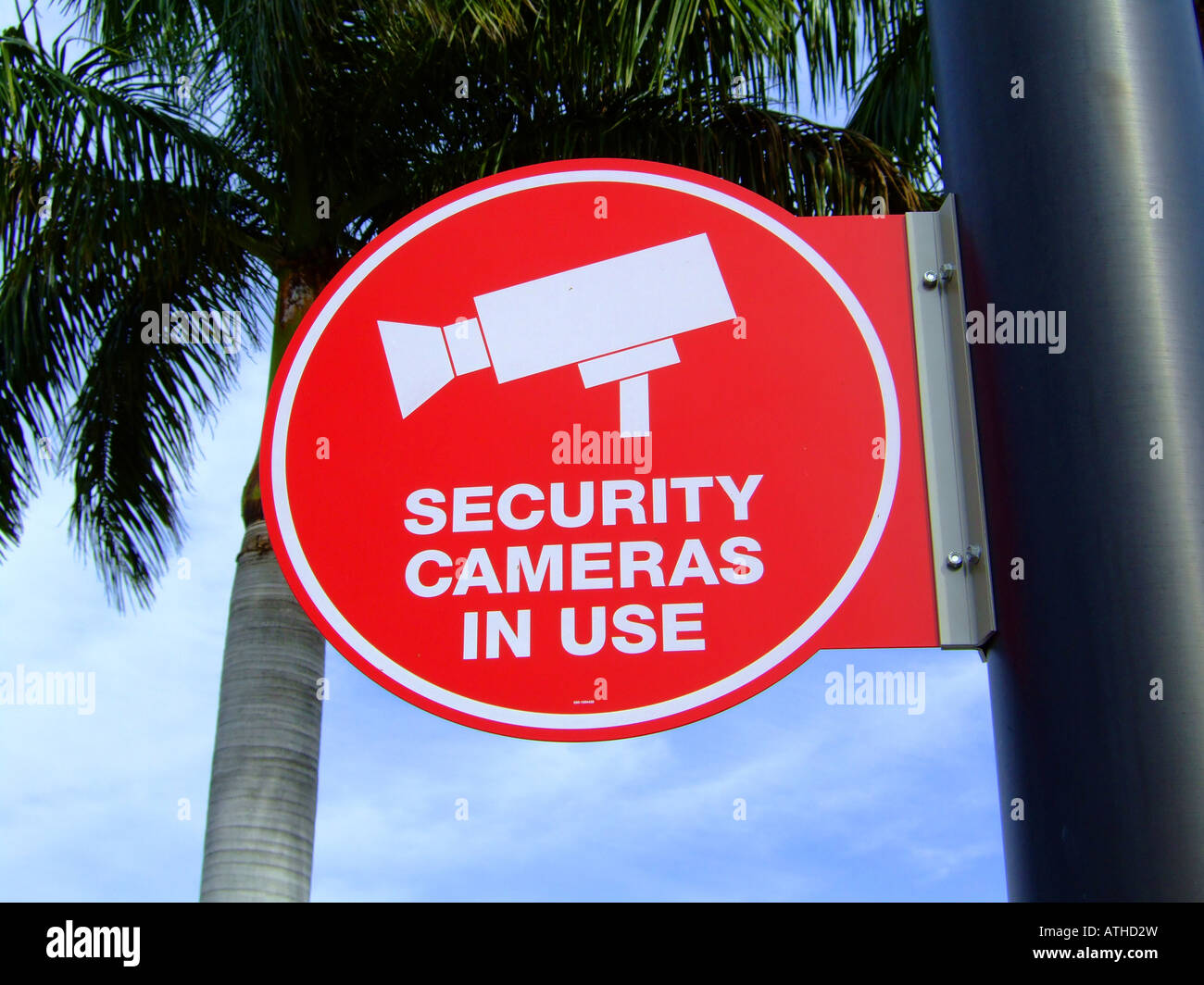 Security camera in use sign to protect shoppers at mall Stock Photo - Alamy