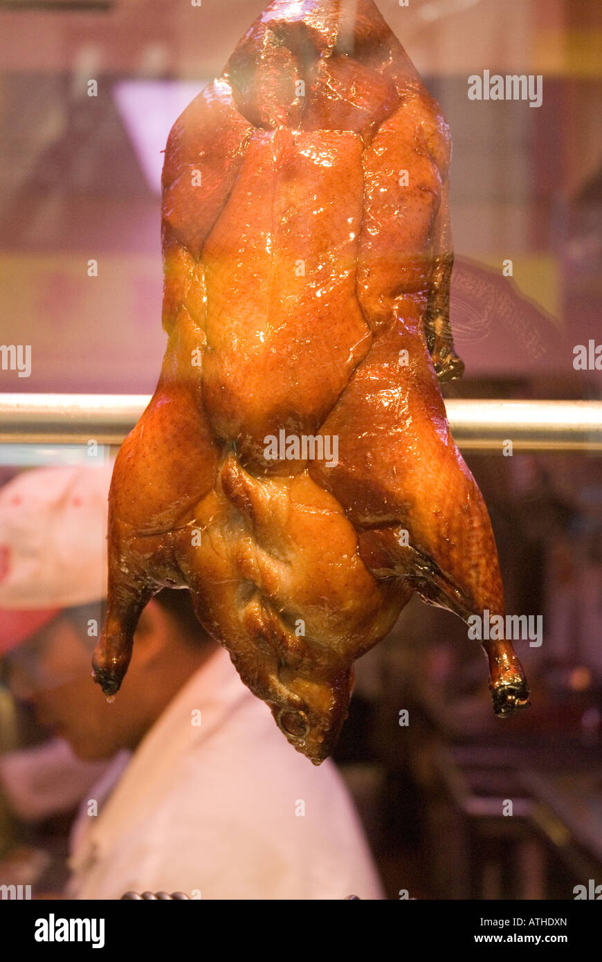 Duck hanging from a restaurant window in Chinatown, New York City Stock ...