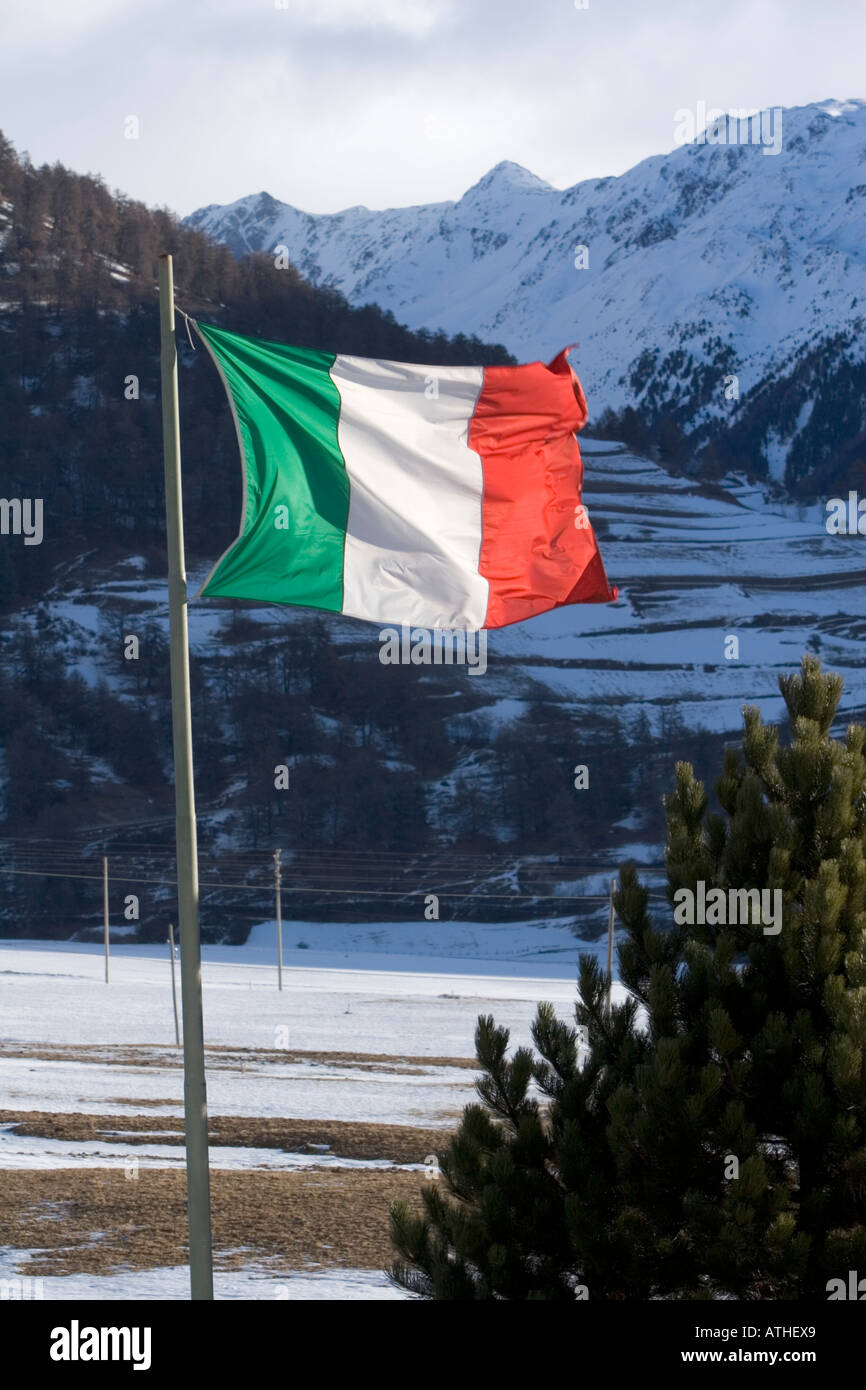 Italian flag flying in South Tyrol, Italy Stock Photo - Alamy