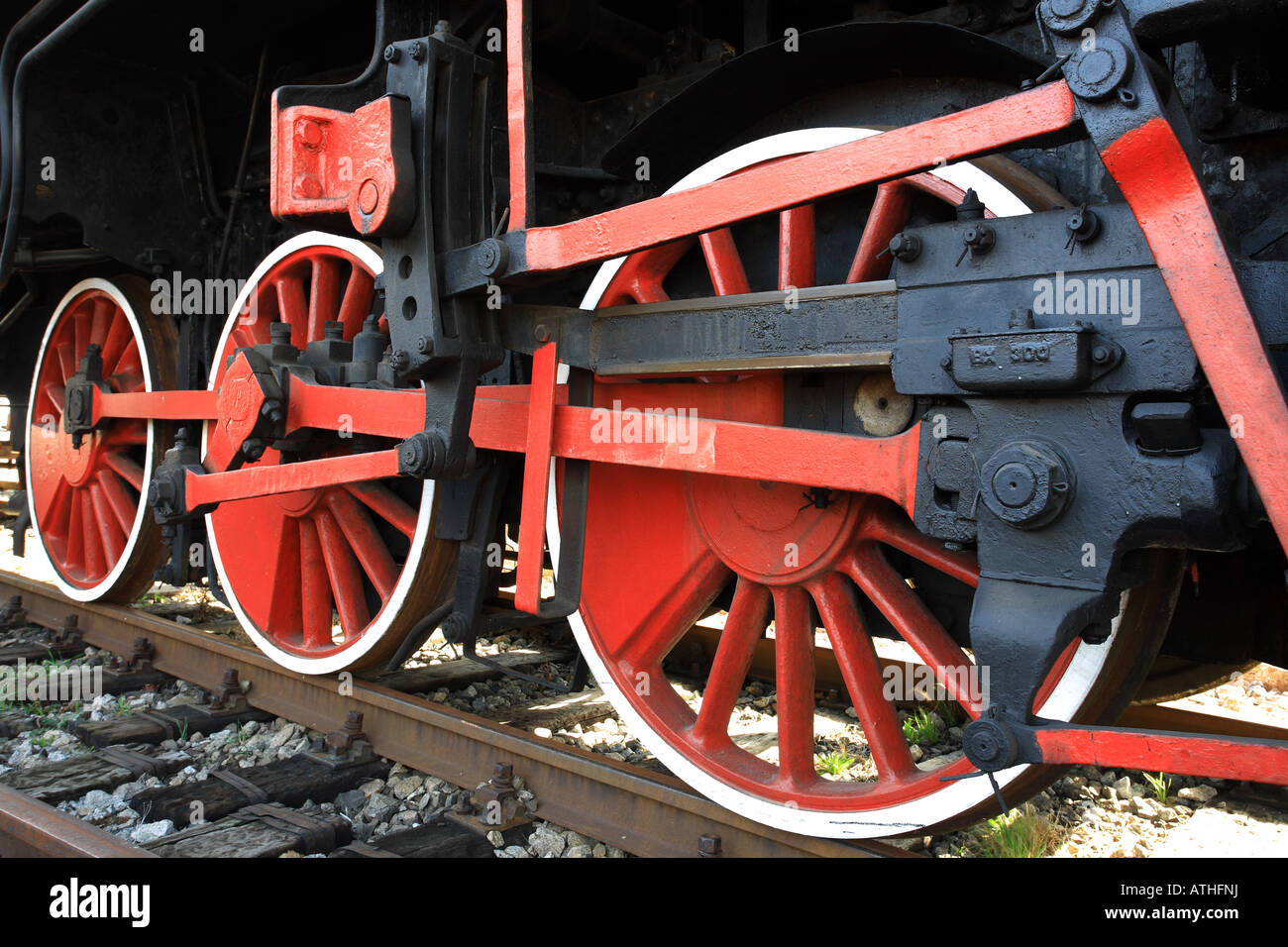Steam engine steel wheels and propulsion mechanism Stock Photo - Alamy