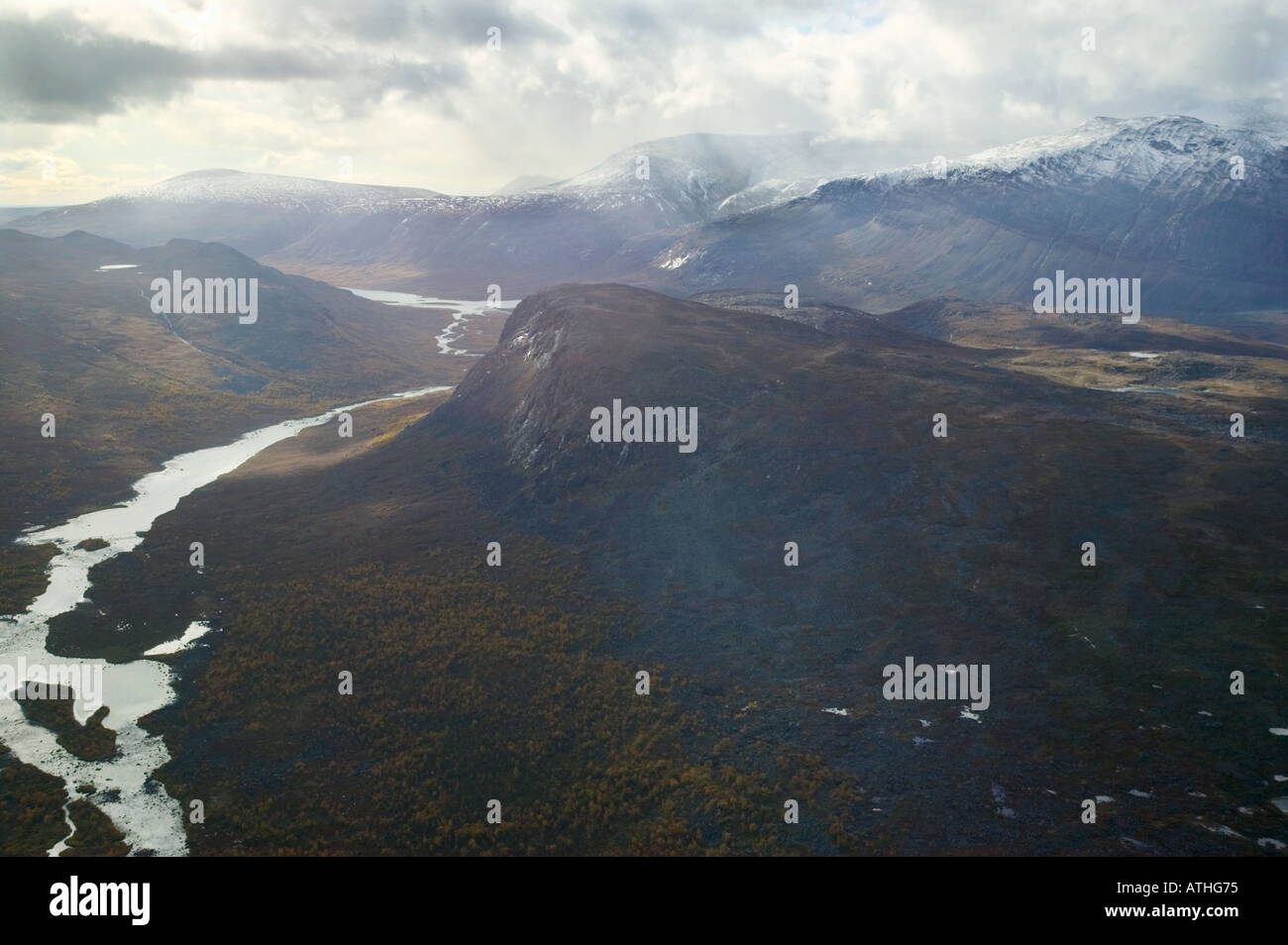 A view along the edge of Mt Ahka into the Rapa Valley Sarek National ...