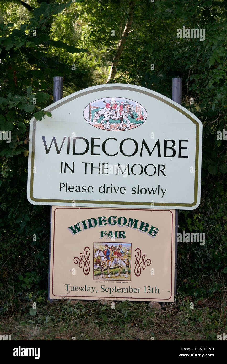 Widecombe in the Moor village and fair sign Dartmoor Devon England ...