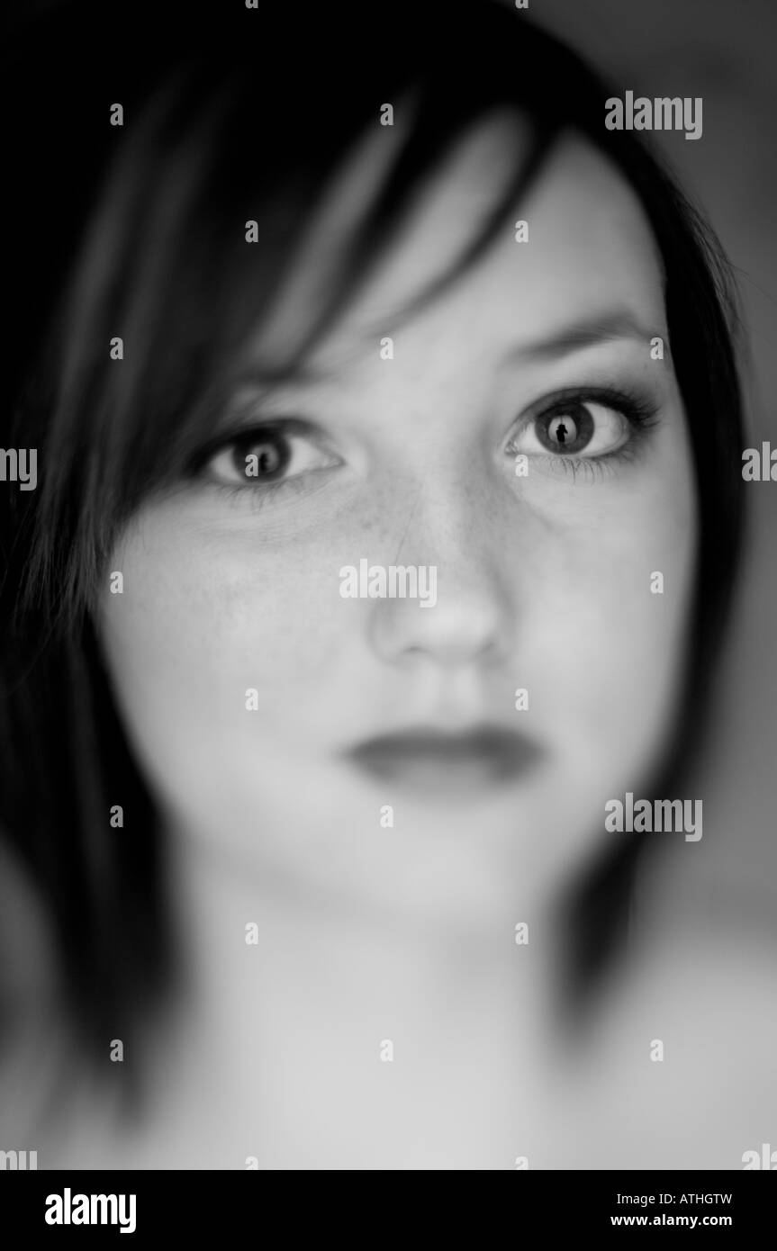Black and white portrait of teenage girl Selective focus technique is ...