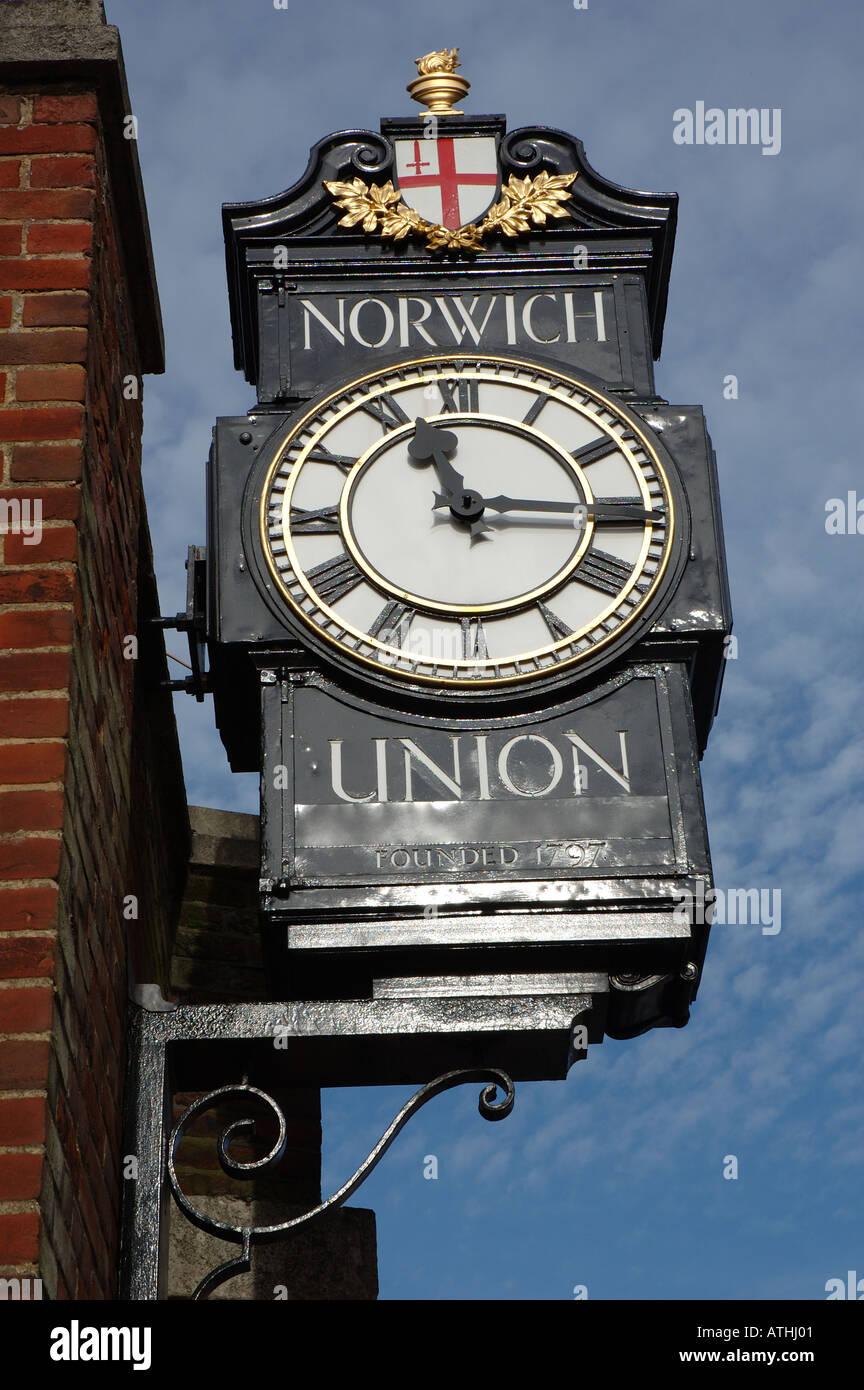 Norwich Union clock in Surrey Street in Norwich, Norfolk, UK Stock ...