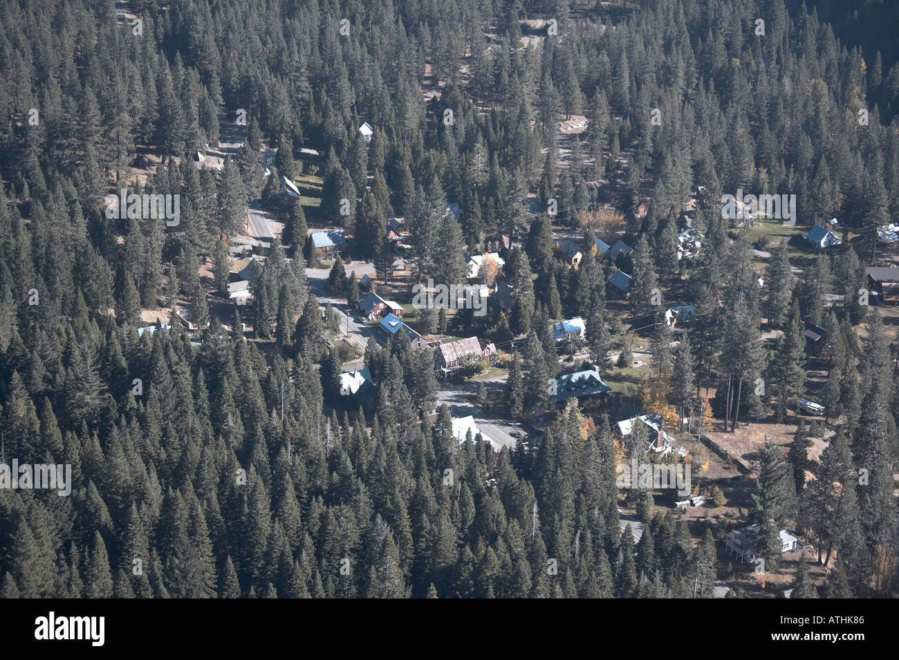 This is an aerial view of Quincy California in the Sierra Nevada ...