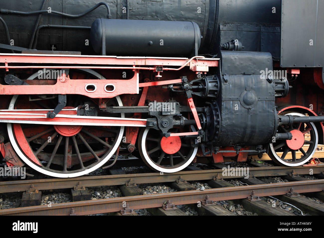Steam engine steel wheels and propulsion mechanism Stock Photo - Alamy