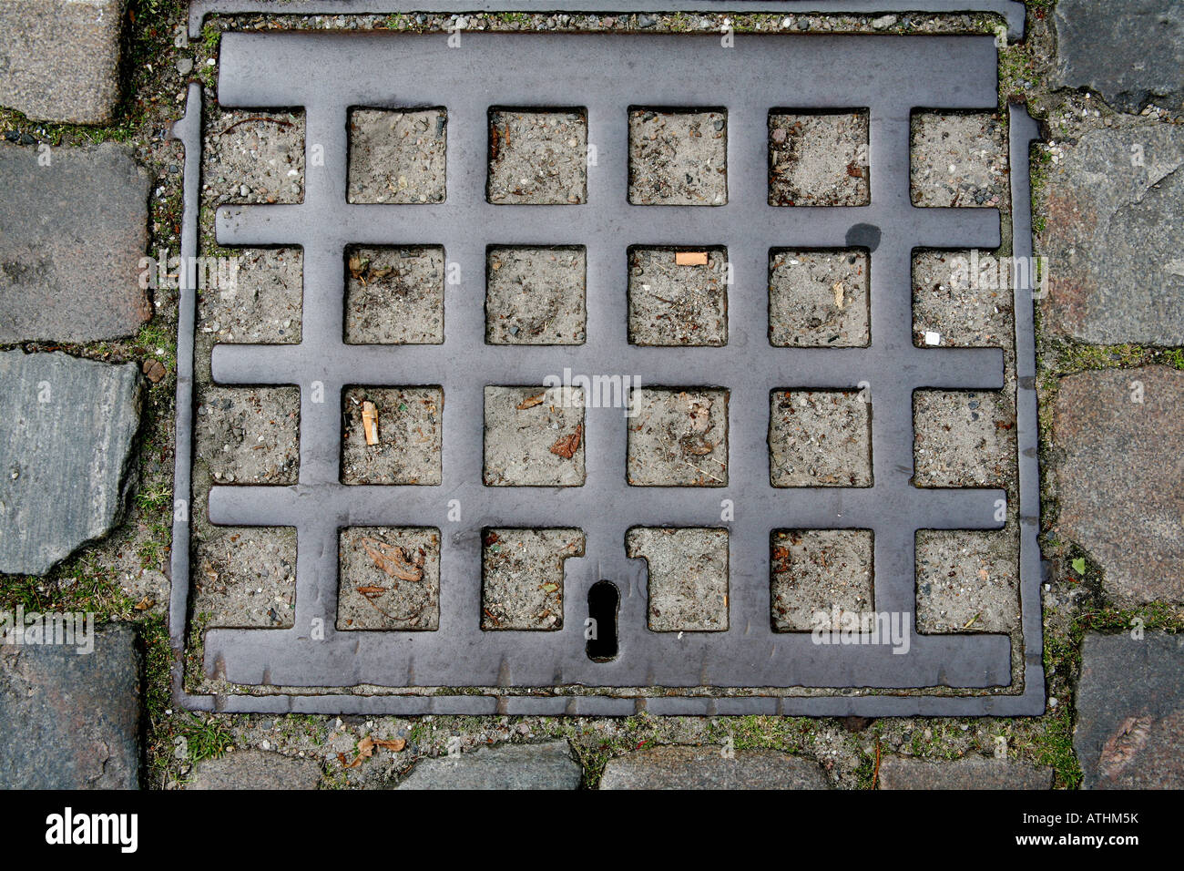 grating in cobblestone street in Scandinavian city Stock Photo - Alamy