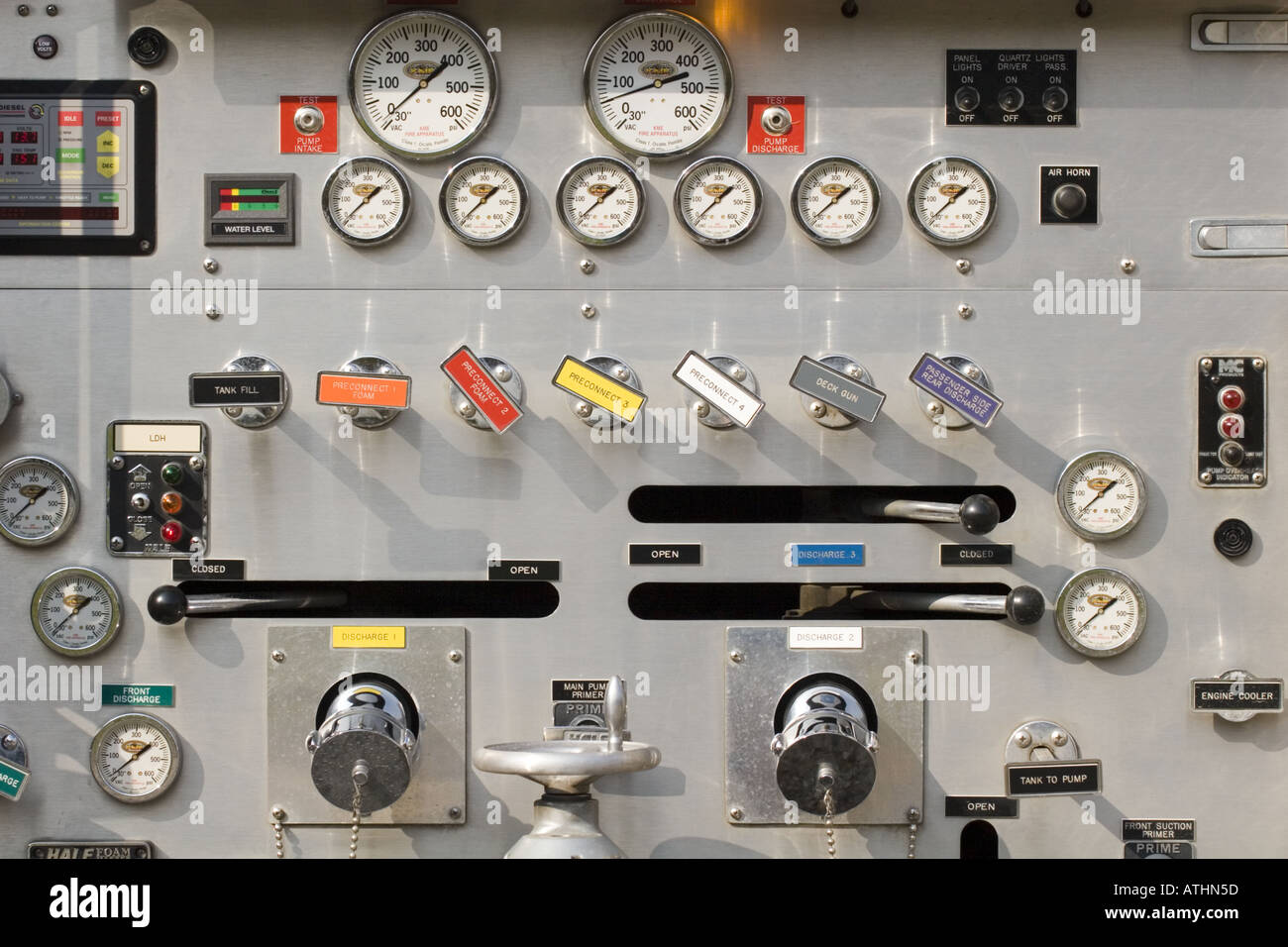 Dials and controls on a fire truck Stock Photo - Alamy