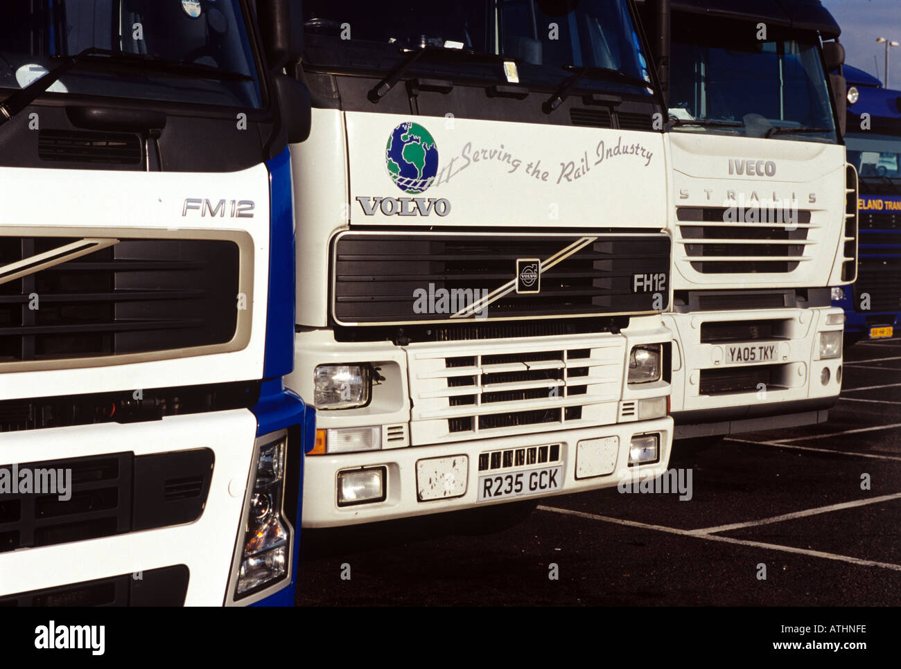 Articulated lorries parked Stock Photo - Alamy