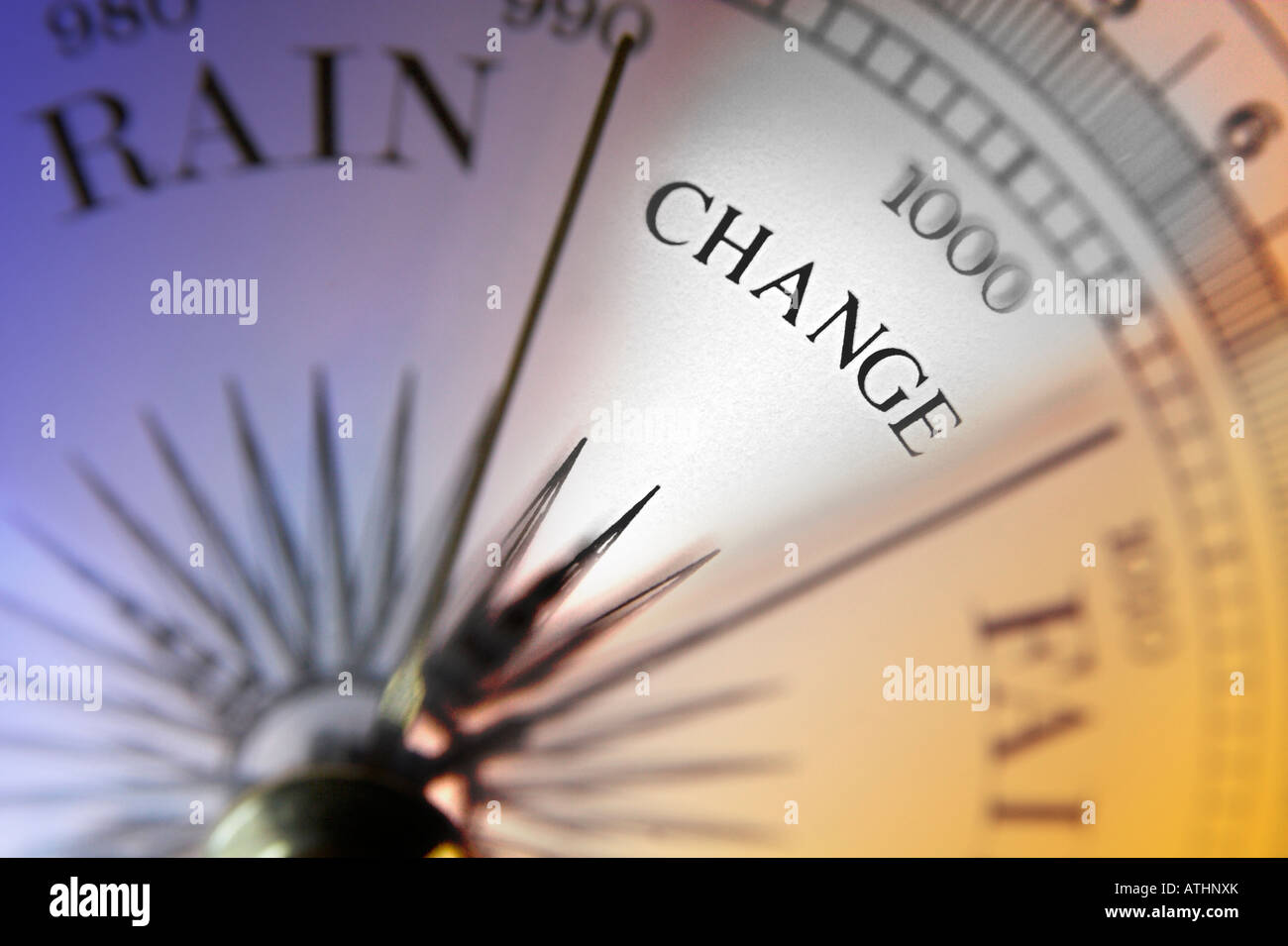 Close-up of barometer showing CHANGE Stock Photo - Alamy