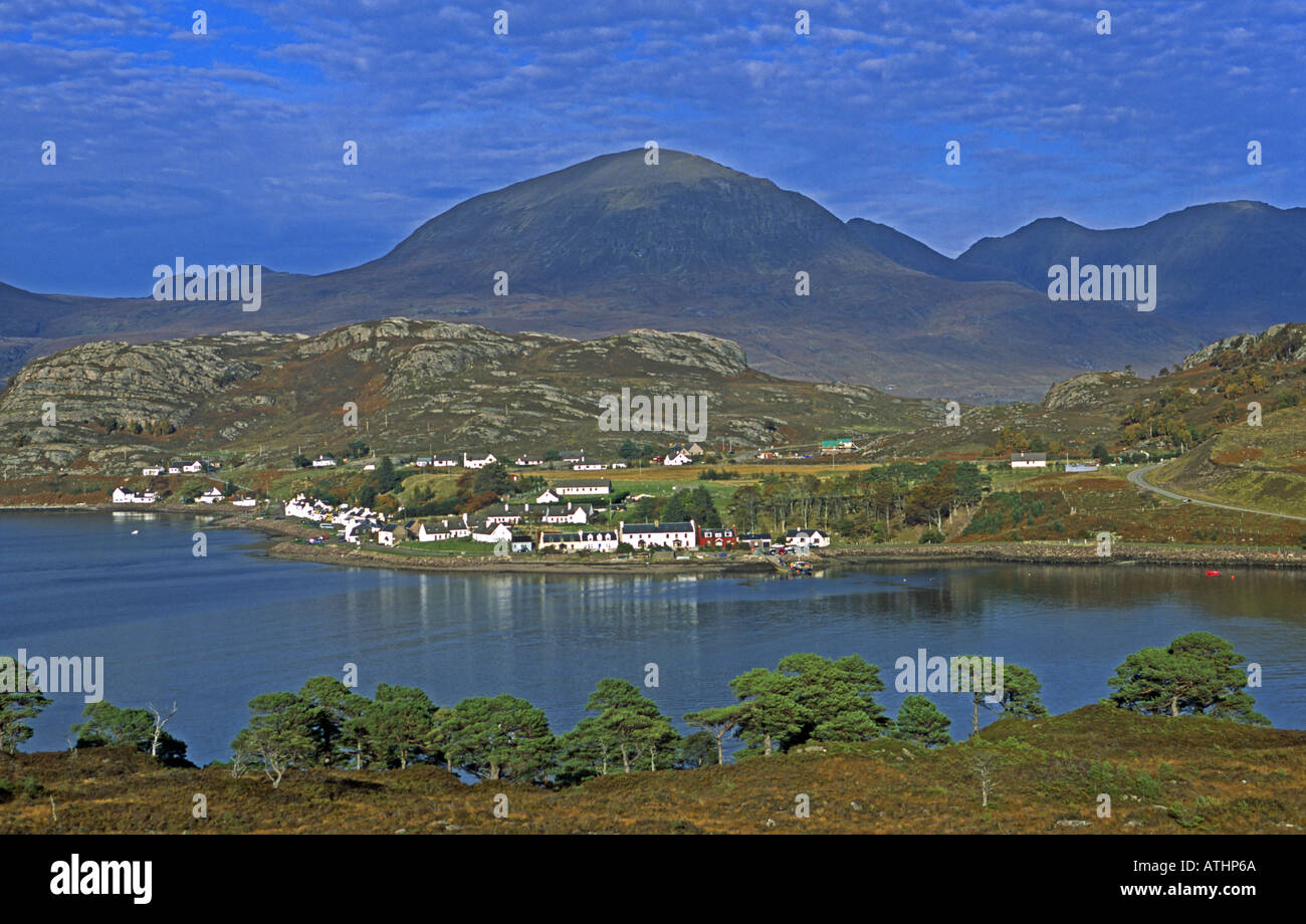 The village Shieldaig in Wester Ross Scotland with the Torridon ...