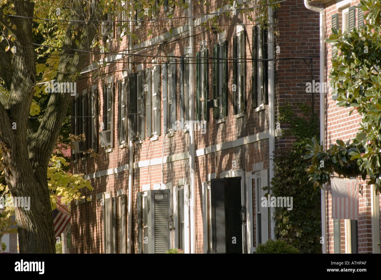 Colonial brick homes and shutters of historic New Castle Delaware Stock ...