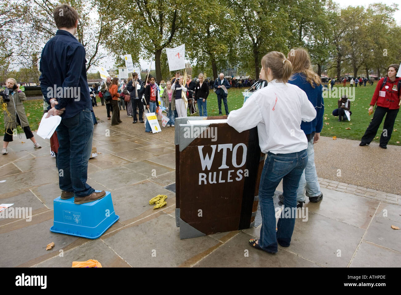 Campaigners for Trade Justice outside Parliament Buildings in London ...
