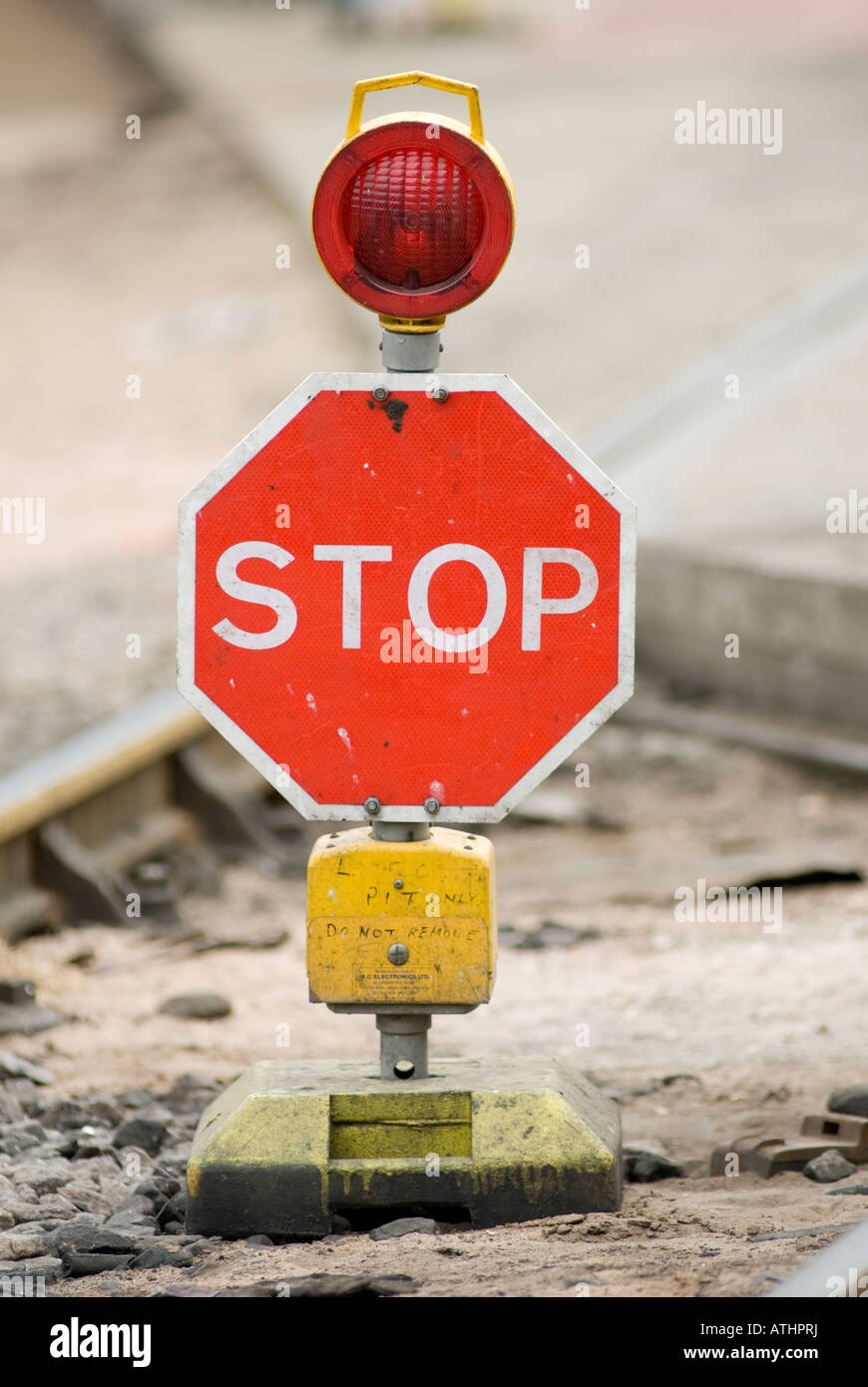 stop sign at a railway freight depot in the uk Stock Photo - Alamy
